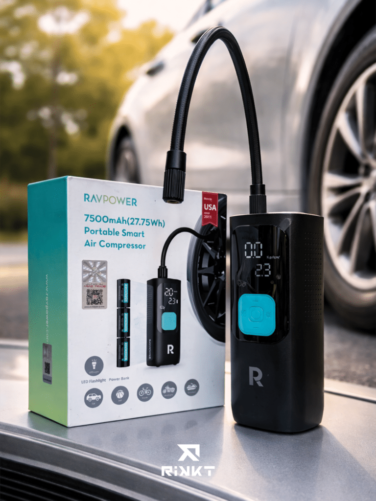 RAVPOWER 3-in-1 Smart Air Compressor with Power Bank 60W & LED ...
